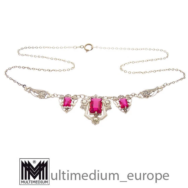 ART DECO 800 Silber Collier Halskette Rubin Paste silver EUR 180,00 ...