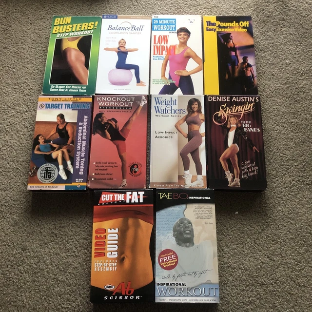 VINTAGE VHS LOT of 10 Exercise Tapes Denise Austin TAE BO Bun Busters ...