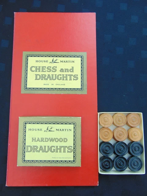 HOUSE MARTIN 1970S Chess & Draughts Board with Boxed Set Hardwood ...