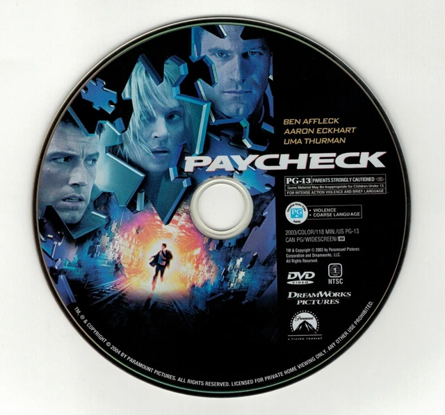 PAYCHECK (DVD DISC) 2003 Ben Affleck, Aaron Eckhart, Uma Thurman $4.43 ...