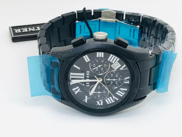 ZEITNER ENTOURAGE ZQ2622 Black Ceramic Luxury Mens Watch Silver ...