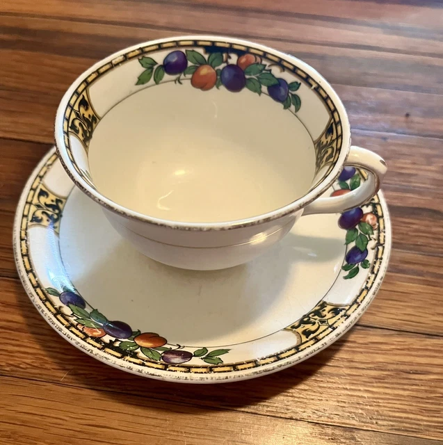 VINTAGE JOHN MADDOCK & Sons Autumn Fruit Teacup & Saucer Royal Vitreous ...