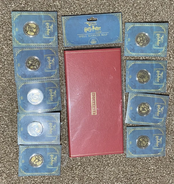UNIVERSAL STUDIOS HARRY POTTER SPELL MARKER HOGSMEADE MAP WITH 9 COINS ...