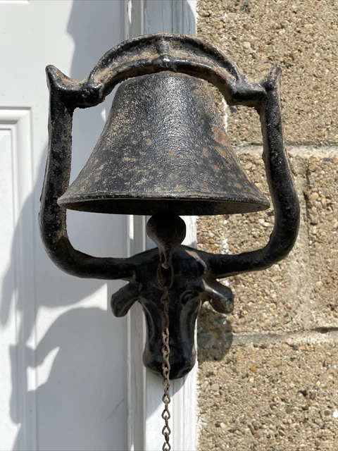 VINTAGE CAST IRON Steer Head Dinner Bell-Wall Mount-Texas Longhorn-Cow ...