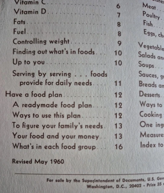 VINTAGE 1960 FAMILY Fare Food Management and Recipes US Dept ...