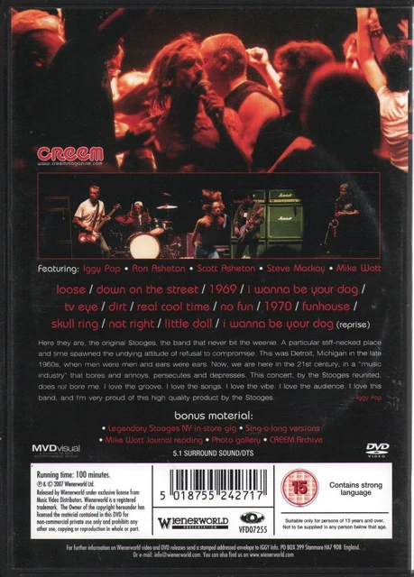 IGGY & THE Stooges Live In Detroit DVD UK Wienerworld Presentation 2007 100 mins EUR 9,98 ...