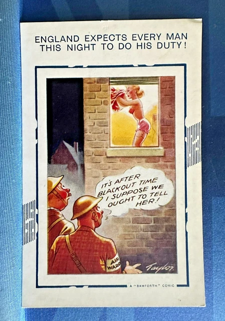 WW2 SAUCY BAMFORTH Comic Postcard Blackout Air Raid Warden Nylons ...