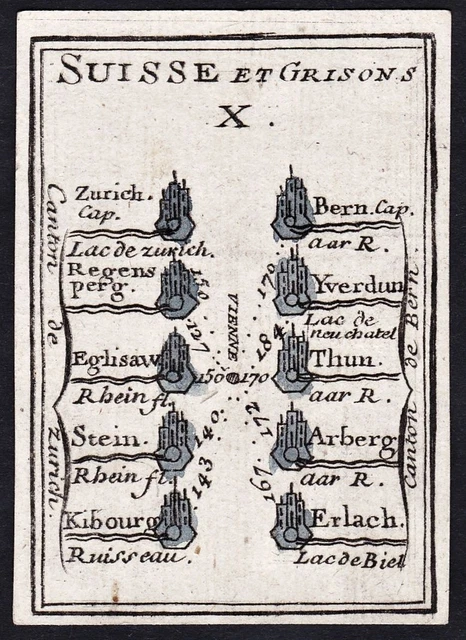 ZURICH BERN SCHWEIZ Switzerland playing card Spielkarte map Karte ...