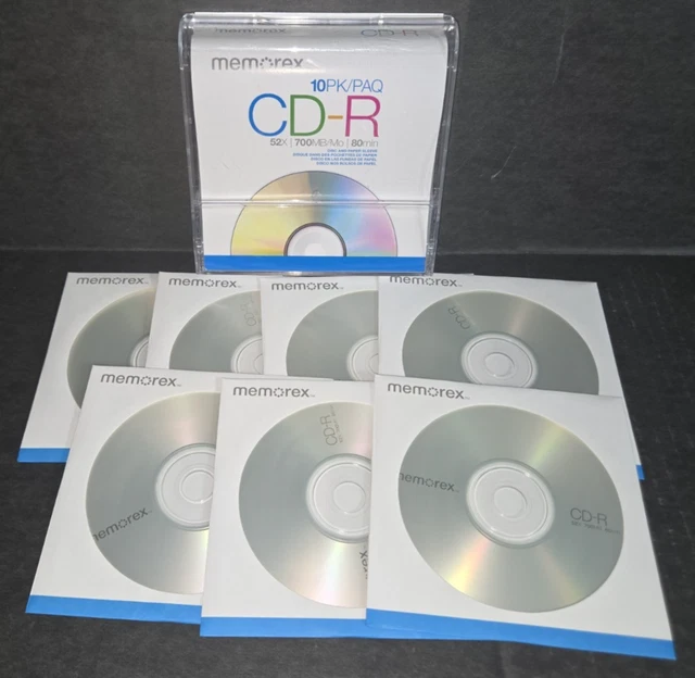 MEMOREX CD-R 52X 700MB 80 Min 7 Pack Blank Disc Paper Sleeve *7 DISCS ...