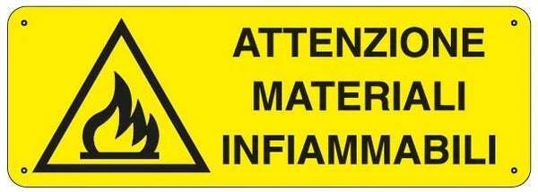 SEGNALETICA IN ALLUMINIO ATTENZIONE MATERIALI INFIAMMABILI 130X355mm ...
