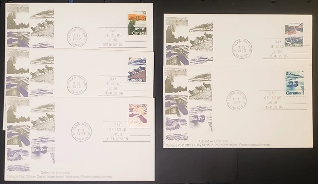 STAMPS CANADA FDC'S: #594-98 10c-50c Landscape Definitives FDC's VF $2. ...