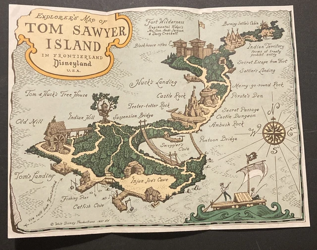 EXPLORERS MAP OF Tom Sawyer Island pictorial map Disneyland 1957 ...