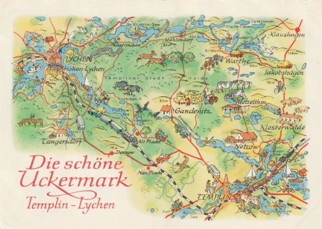 AK MAP, LANDKARTE, Umgebungskarte **DIE SCHÖNE UCKERMARK** 1976 EUR 1 ...