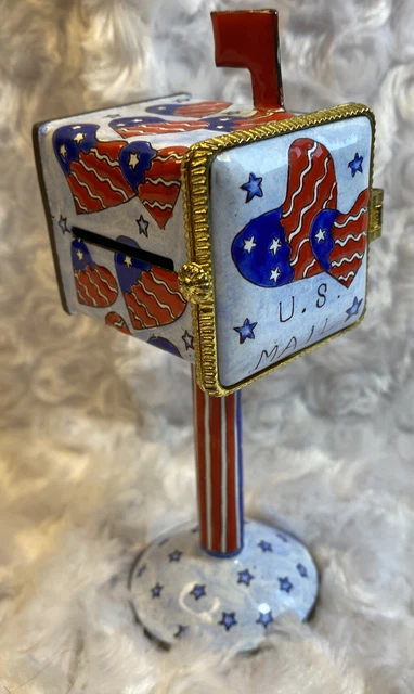 VINTAGE EMPRESS ARTS Miniature Mail Box Postage Stamp Holder Red White ...