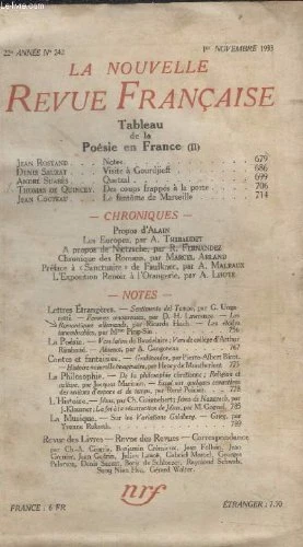 COLLECTION LA NOUVELLE revue francaise n° 242. tableau de la p... EUR ...
