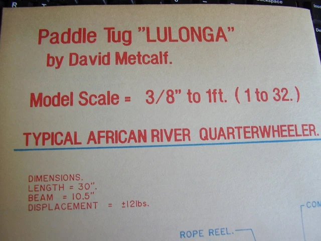 ORIGINAL MODEL BOAT Plan Paddle Tug Lulonga African River 1994 Free Uk ...