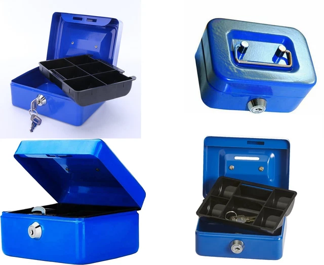 4& METAL DEPOSIT Cash Box Money Bank Steel Tin Security Safe Petty Key ...