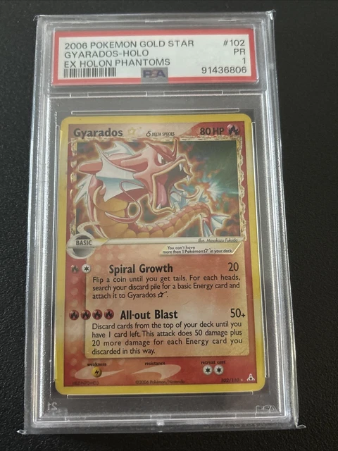 PSA 1 FIRE Gyarados Gold Star ex Holon Phantoms Holo Pokemon Card 102/ ...