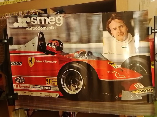 GILLES VILLENEUVE,FERRARI T 5 , 1980s genuine Poster sponsor " Smeg " £ ...