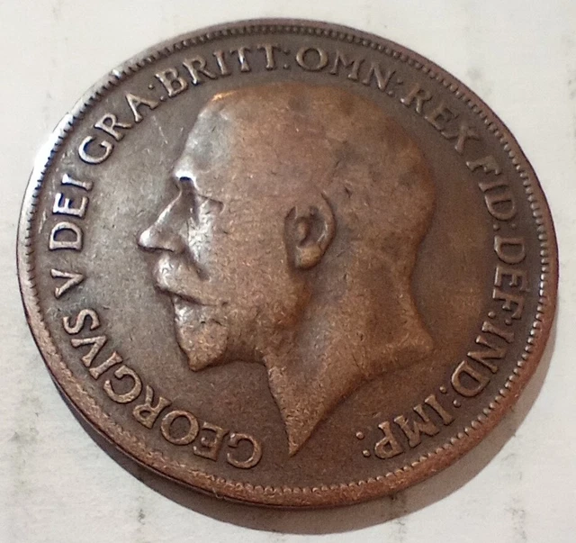 1918 GB UK 1 Large Penny Coin One Pence King George V Great Britain WWI ...