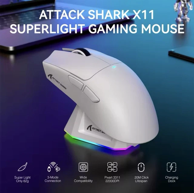 ATTACK SHARK X11 Lightweight Wireless Gaming Mouse with RGB Backlight ...