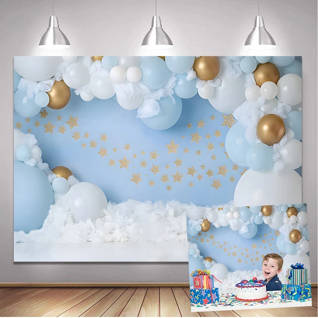 BLUE THEMED BABY Shower Party Backdrop Stars White Clouds Photography ...