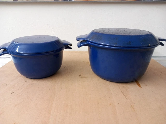 VINTAGE CAST IRON Nacco Denmark Teal Blue Casserole Dutch Oven Set 16E ...