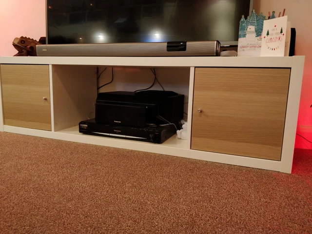 IKEA WHITE SHELVING Unit 1x4 Kallax With 2 Oak doors - Collection Only ...