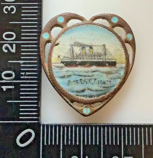 RARE WWI BRITISH Troop Ship RMS ROYAL GEORGE Hand-Painted Enamel Badge ...