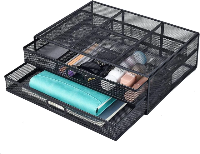 MONITOR STAND RISER with Drawer - Metal Mesh Desk Organizer with Dual ...