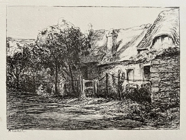 PIERRE GUSMAN GRAVURE Cristallotypie Paysage Ferme La chaumière EUR 25 ...