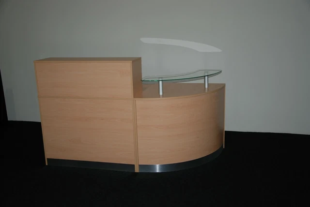 RECEPTION DESK Beech Curved Reception Desk Office Aluminium Plinth ...
