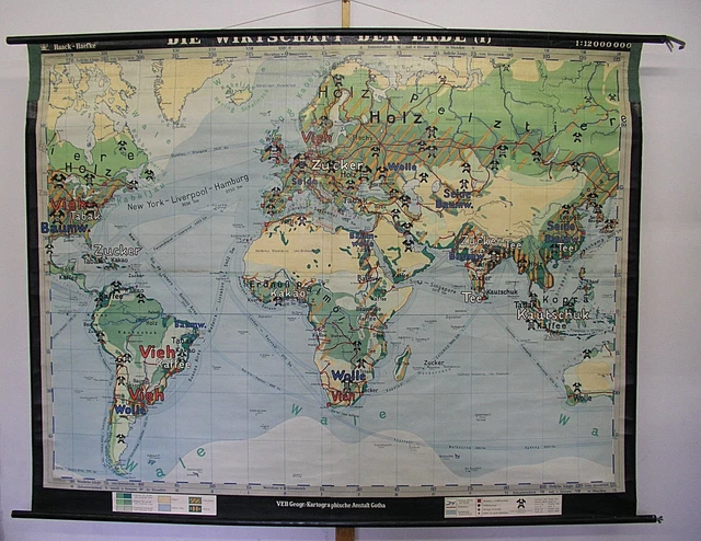 SCHOOL WALL MAP World Map Economy Der Earth 1954 223x172cm Vintage $163 ...