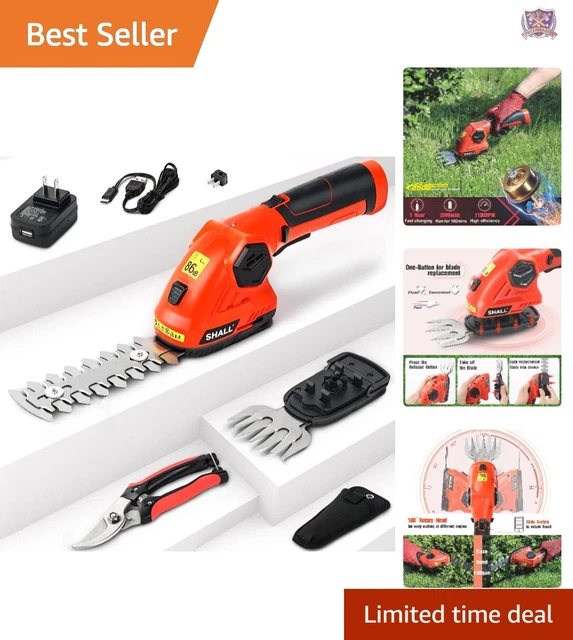 CORDLESS 2-IN-1 GRASS Shear & Hedge Trimmer - 7.2V Electric Shrub ...