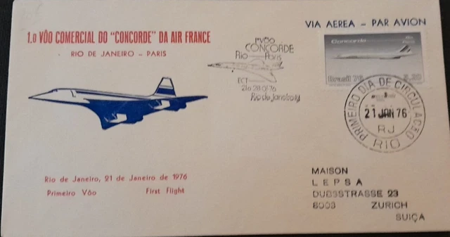 LETTRE ILLUSTRÉE 1 er vol Air France avion Concorde Rio de Janeiro ...