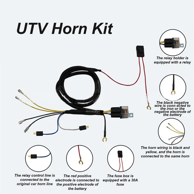 UNIVERSAL UTV HORN Kit 3m Wire Length UTV Horn Kit Loud 60dB For Kubota ...