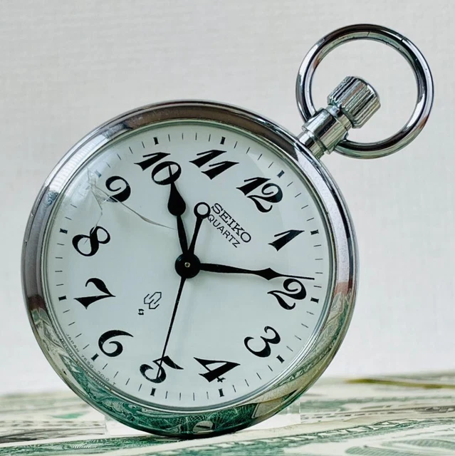 SEIKO RAILROAD POCKET Watch 7550-0010 Quartz Used in Japan White Dial ...