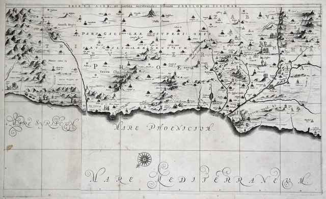 HOLY COUNTRY ISRAEL Palestine Original Copperplate Map Janssonius 1652 ...