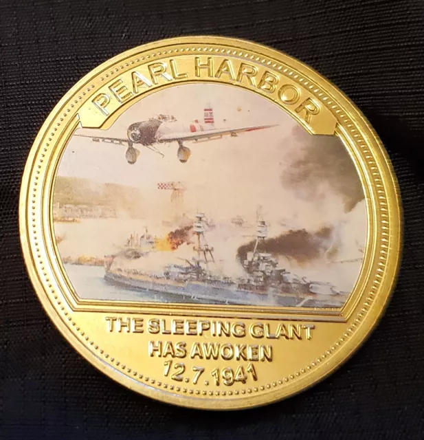 PEARL HARBOUR GOLD Coin World War II Old Battle Ships Planes I Honolulu ...
