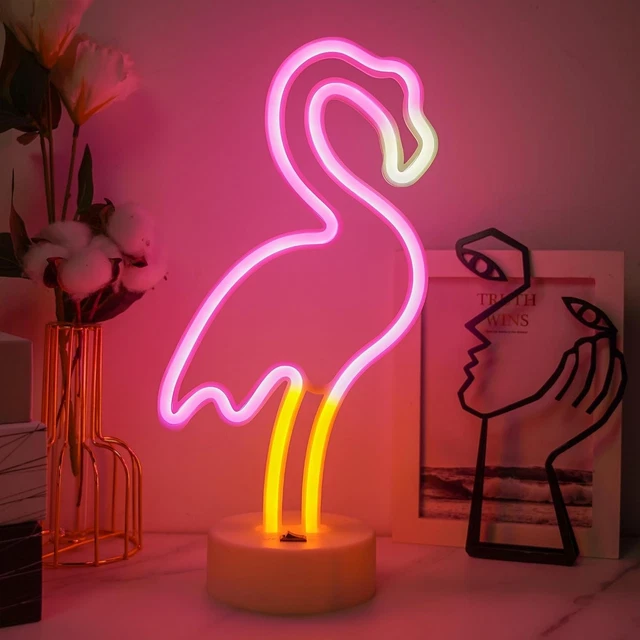 FLAMINGO USB NEON Light Sign Pink LED Lamp Battery Operated with Base ...