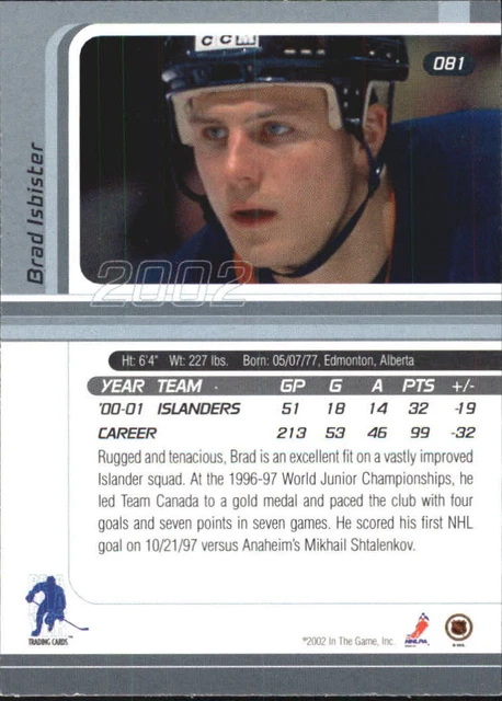 CARTE DE HOCKEY 2001-02 BAP Signature Series Islanders #81 Brad ...