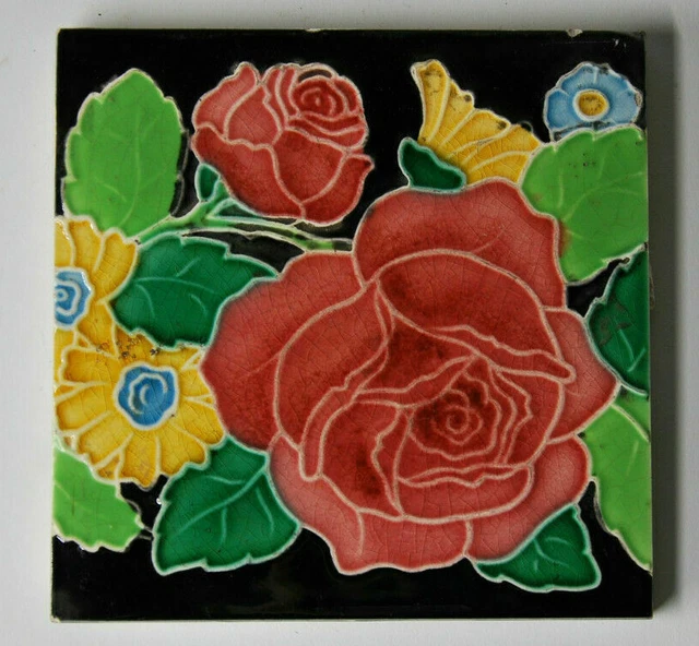 JUGENDSTIL FLIESE ART nouveau tile V&B Mettlach Rosen Blüten Meer rar grandios EUR 69,99 ...