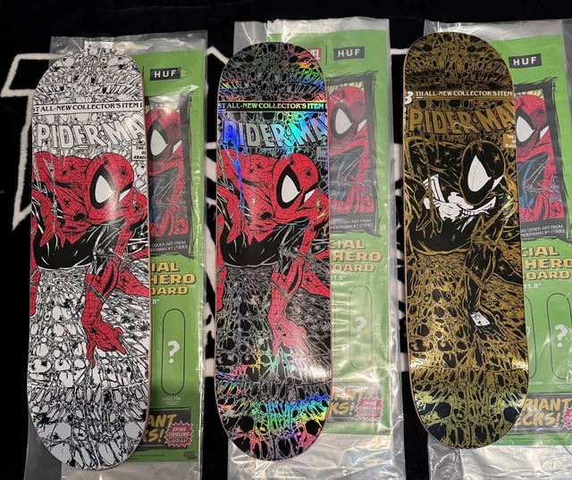 HUF X MARVEL Spider-Man Skateboard Decks FULL COLLECTION GLOW SILVER ...