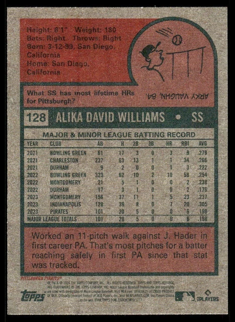 2024 TOPPS HERITAGE Alika Williams Rookie Pittsburgh Pirates #128 EUR 2 ...