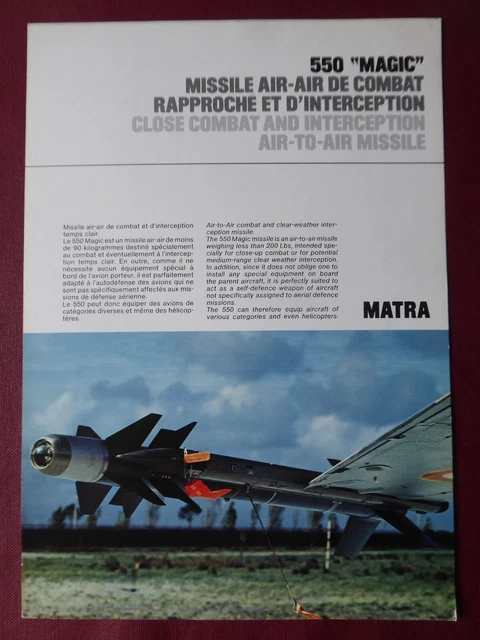 1977 DOCUMENT PUB Matra Magic 550 Air To Air Missile Mirage Jaguar EUR ...