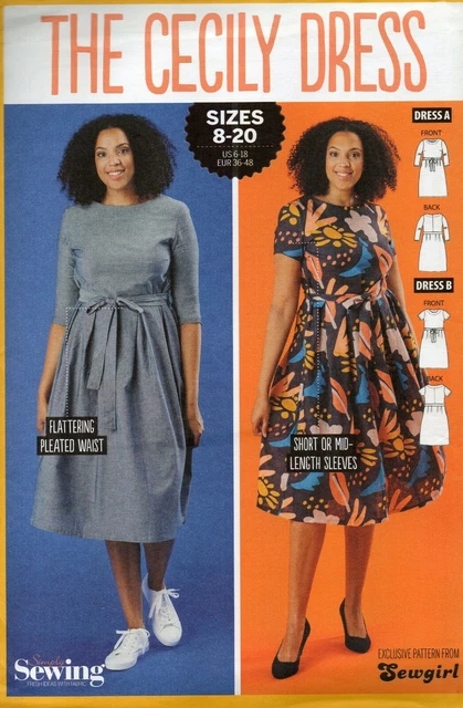 SIMPLY SEWING PATTERN for The Cecily Dress, Pleated Waist, Sizes 8-20 ...