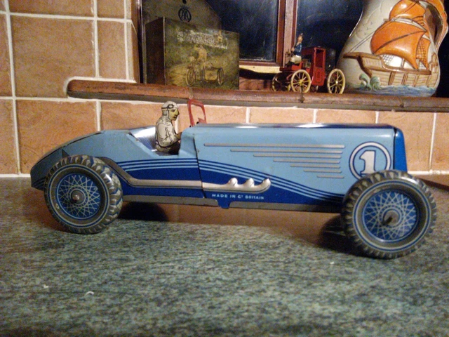 SUPER RARE 1940'S Mettoy Tinplate Toy Wind up Race Car Tin Litho Racer #1 tippco £797.18 ...