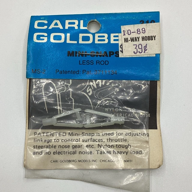NOS VINTAGE CARL Goldberg Models Nylon Mini-Snaps Less Rod 210 MS-2 RC ...