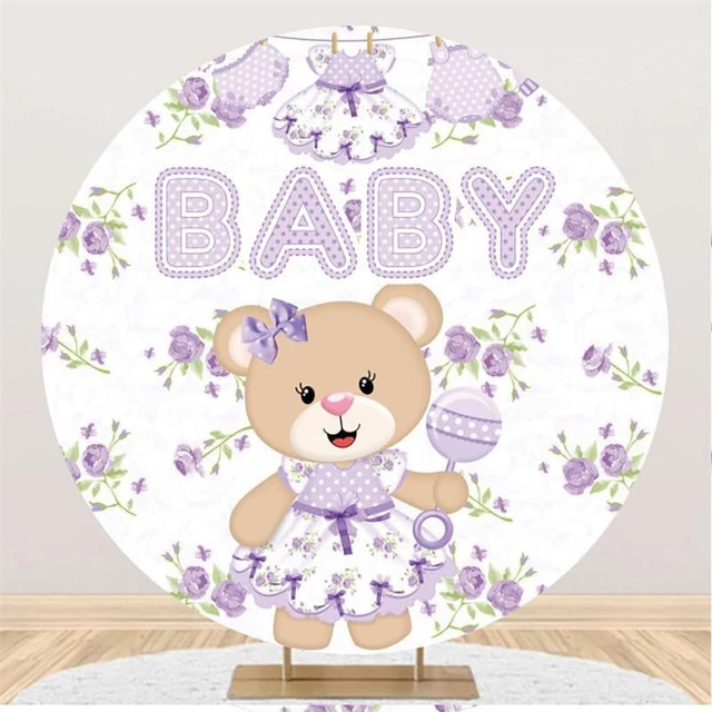 PURPLE TEDDY BEAR And Floral Round Baby shower Backdrop $37.94 ...