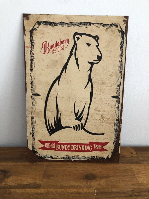 BUNDABERG RUM SMALL METAL/TIN "Bundy Bear" WALL SIGN- 20x30cm- BARWARE ...